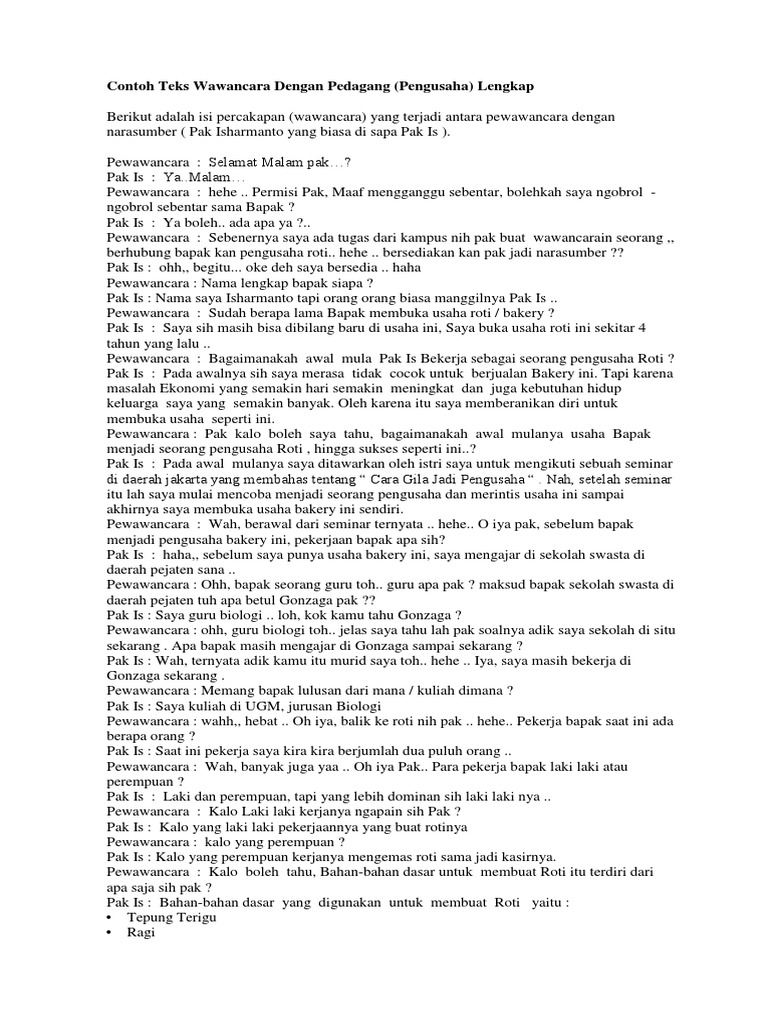 Contoh Teks Wawancara Dengan Pedagang | PDF
