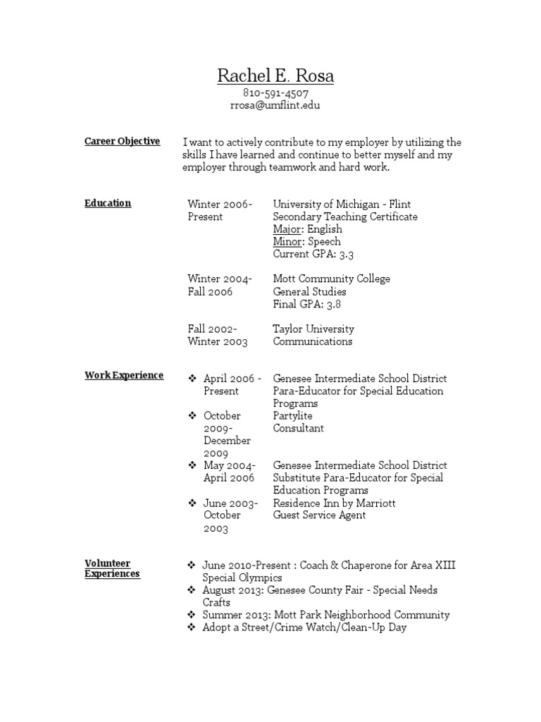 Rachel E. Rosa's Professional Resume | PDF