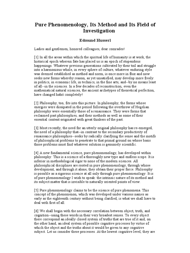 Husserl Edmund Pure Phenomenology, Its Method and Its Field of ...