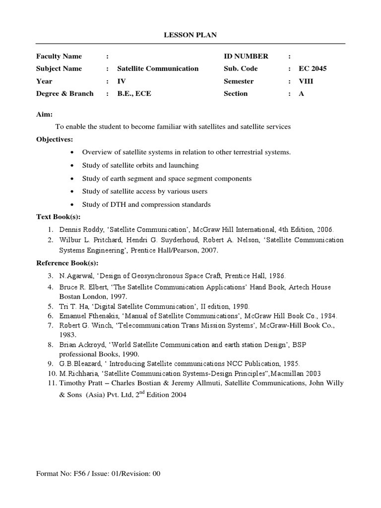 Satellite Communication Lesson Plan | PDF | Satellite | Aerospace ...