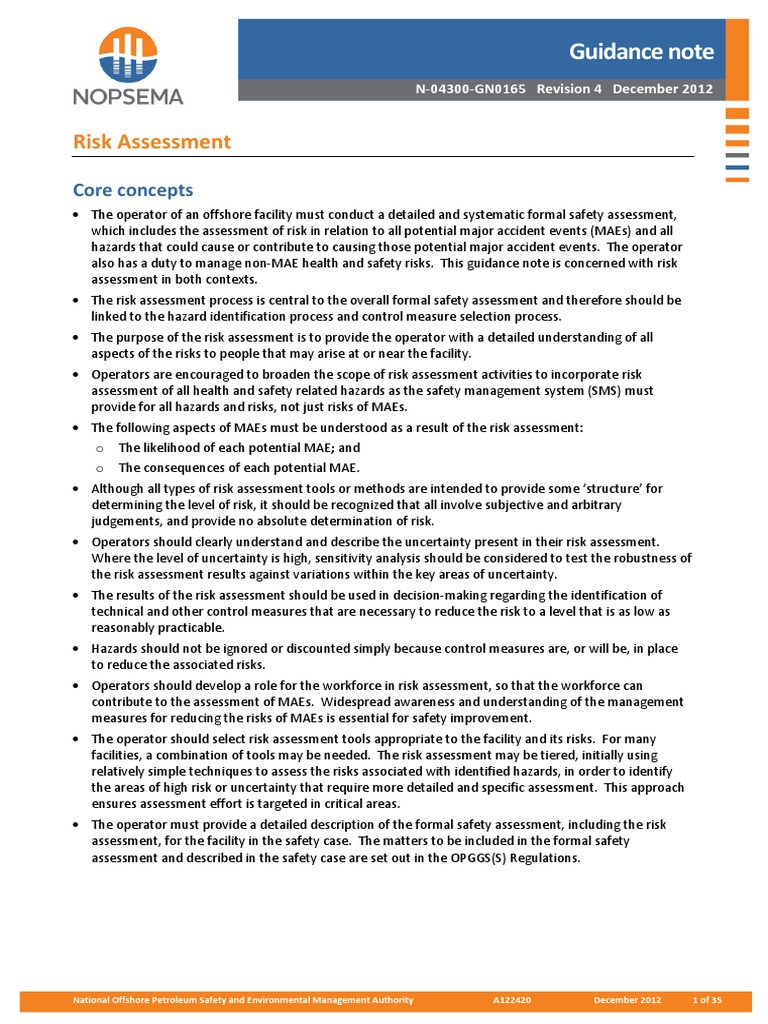 Risk Assessment Guidance: Understanding Risk Through Formal Safety ...