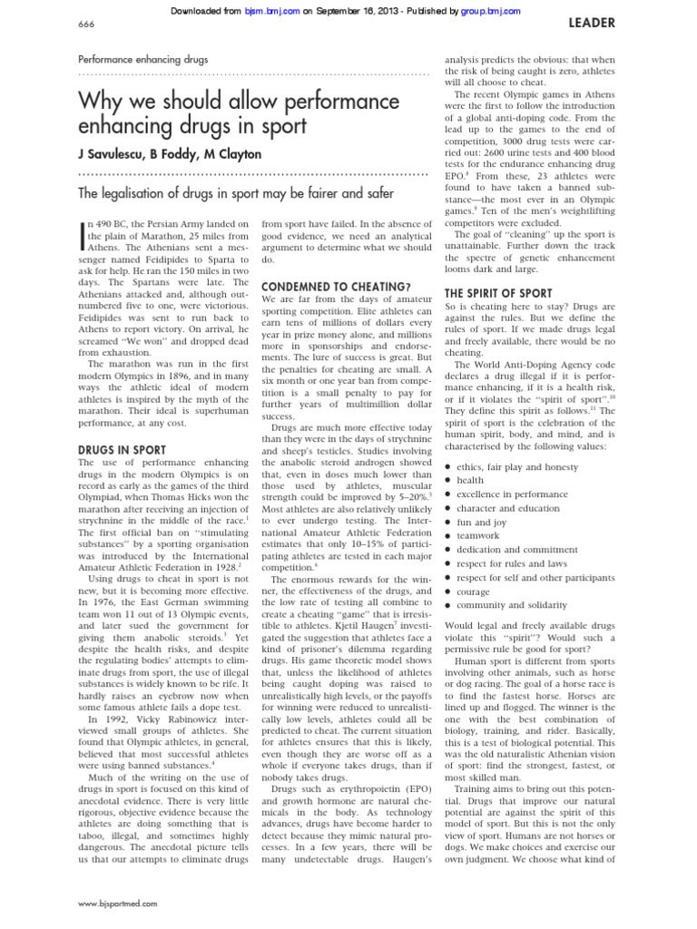 Why We Should Allow Performance Enhancing Drugs in Sport? | PDF ...