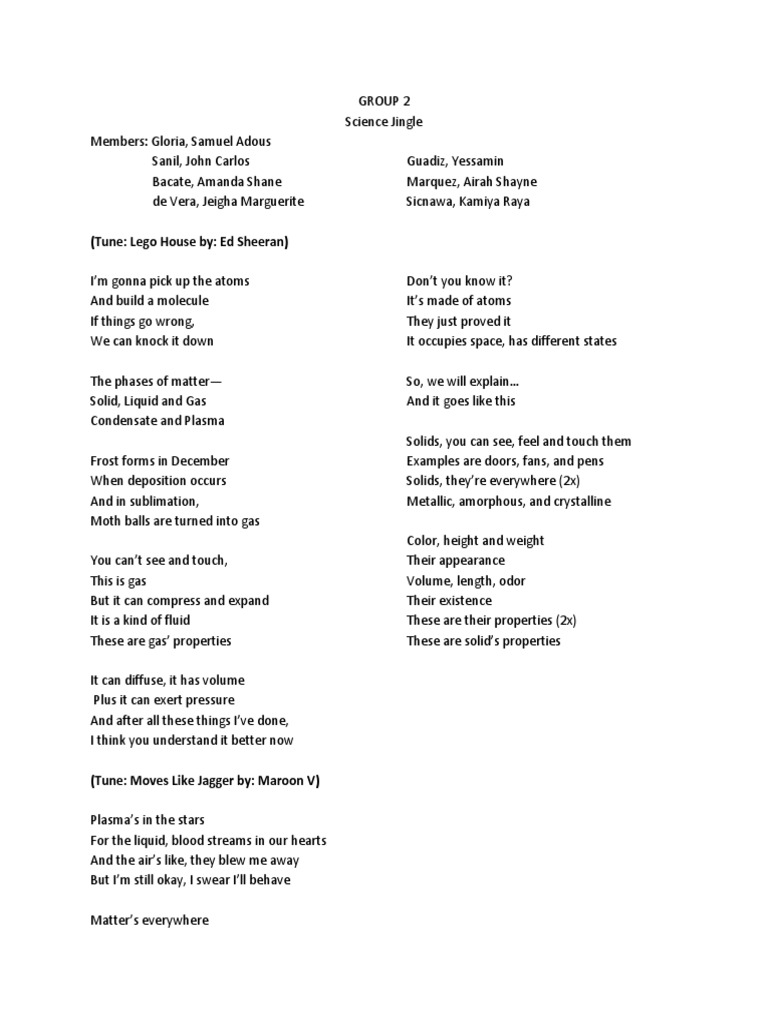 Science Jingle for Learning Concepts | PDF