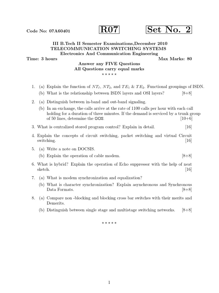 R07 Set No. 2 | PDF | Telecommunication | Digital Subscriber Line
