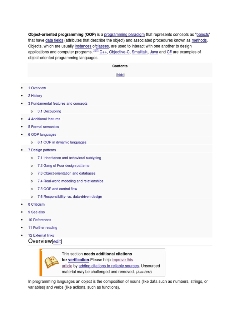 Programming Paradigm Objects Data Fields Methods Instances Classes C Objective C Smalltalk 5216