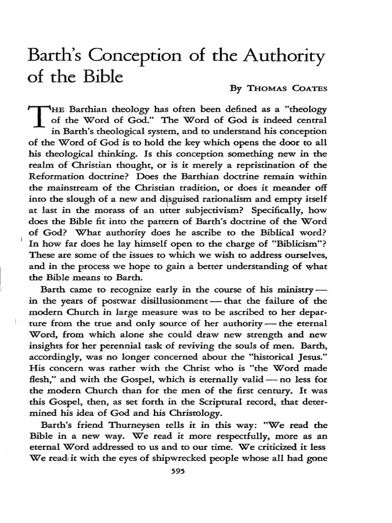 Barth S Conception of The Authority of The Bible | PDF | Karl Barth ...
