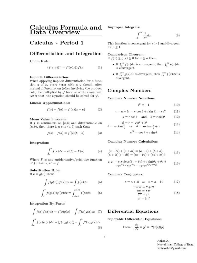 Calculus Formula and Data Overview | PDF