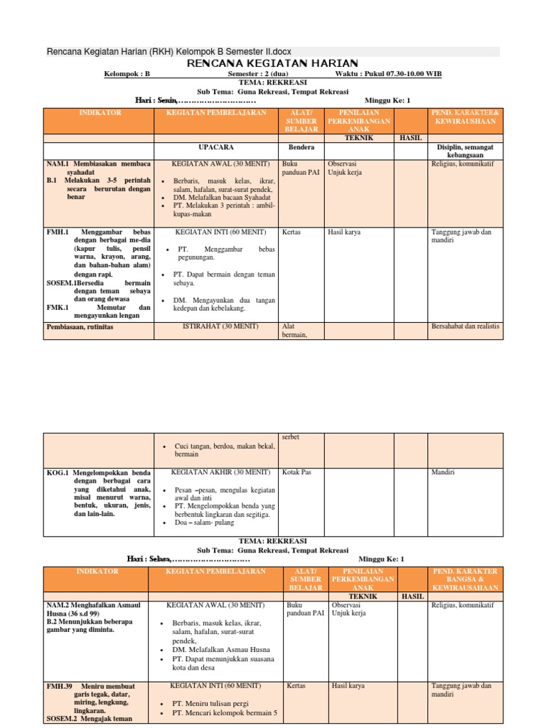 Rencana Kegiatan Harian