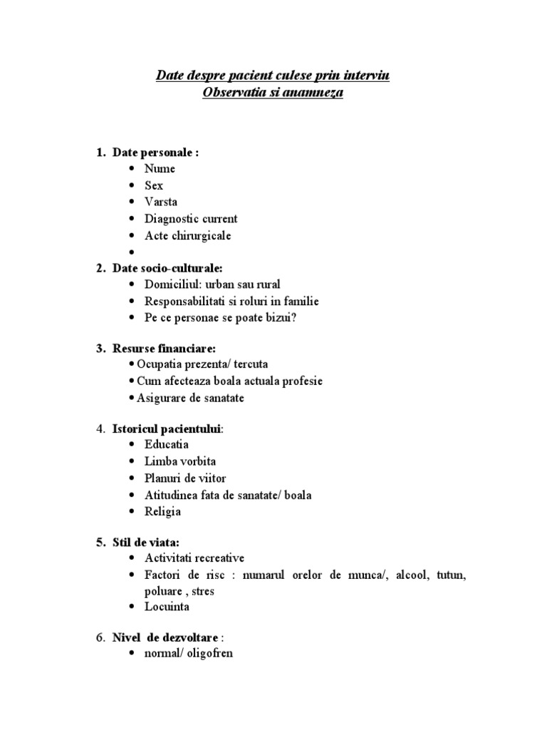 Fisa Culegere Date Pacient