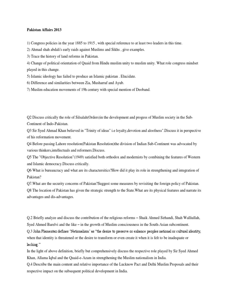 Pakistan Affairs CSS Past Papers | PDF | Muhammad Ali Jinnah | Pakistan