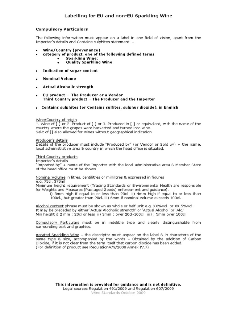 Labelling For EU and non-EU Sparkling Wine: Compulsory Particulars ...