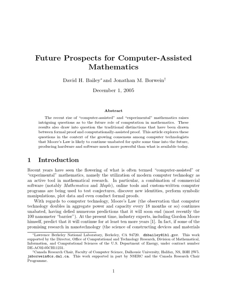 Future Prospects For Computer-Assisted Mathematics: David H. Bailey and ...