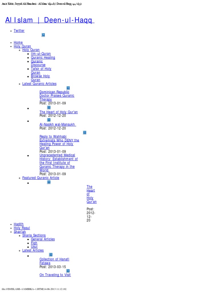 Amir Kabir, Sayyid Ali Hamdani - Al Islam الإسلام - Deen-ul-Haqq دين الحق | PDF | Fatwa | Quran
