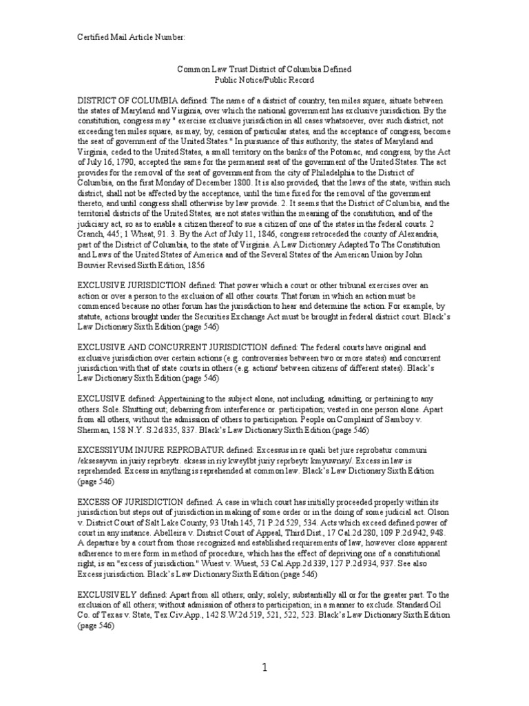 Common Law Trust District of Columbia Defined Public Notice/Public ...