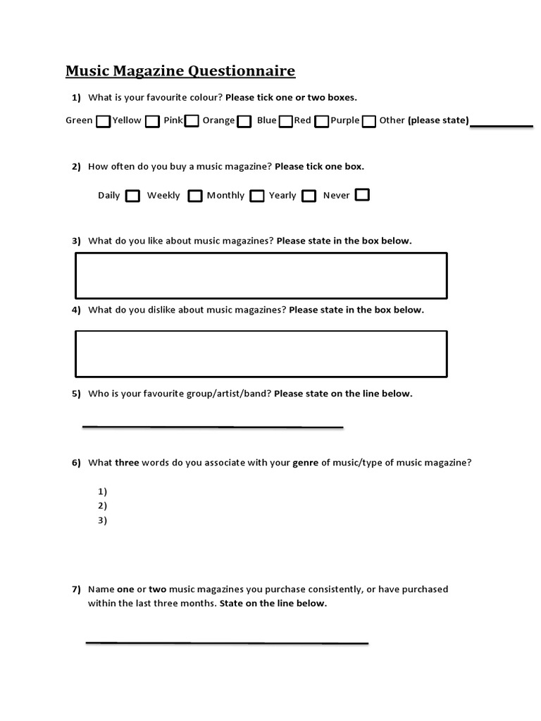 Music Magazine Questionnaire | PDF