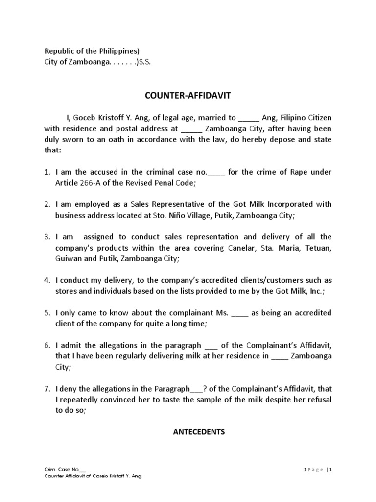 Counter Affidavit | PDF | Affidavit | Common Law