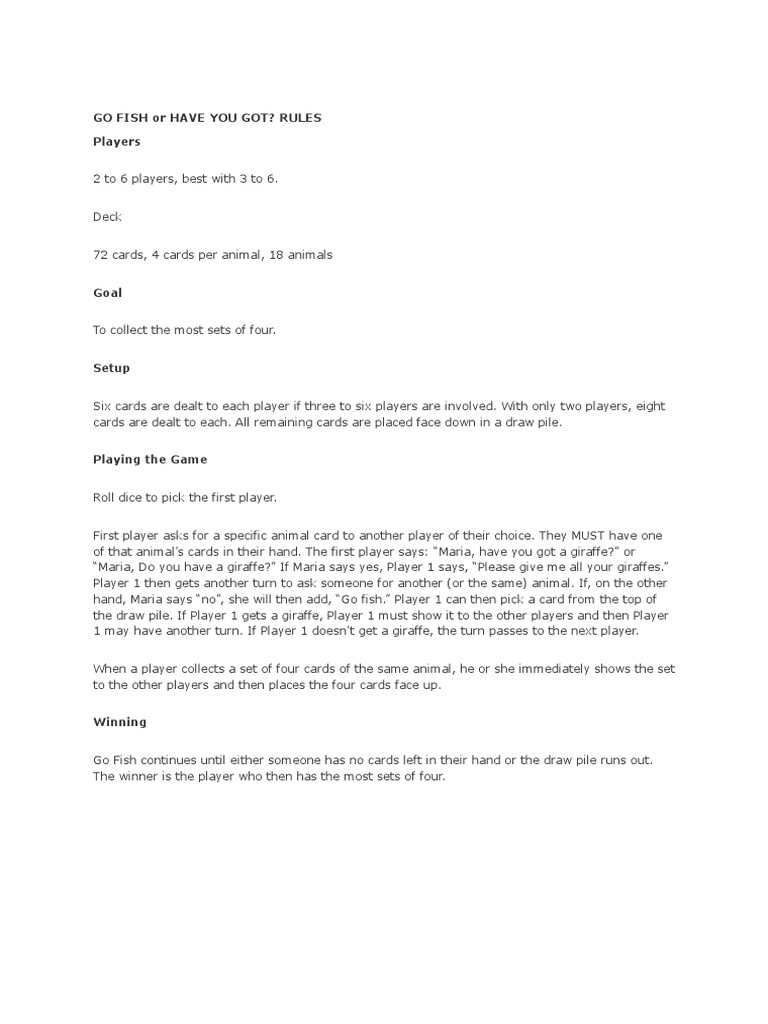 Go Fish Card Game Rules Guide | PDF