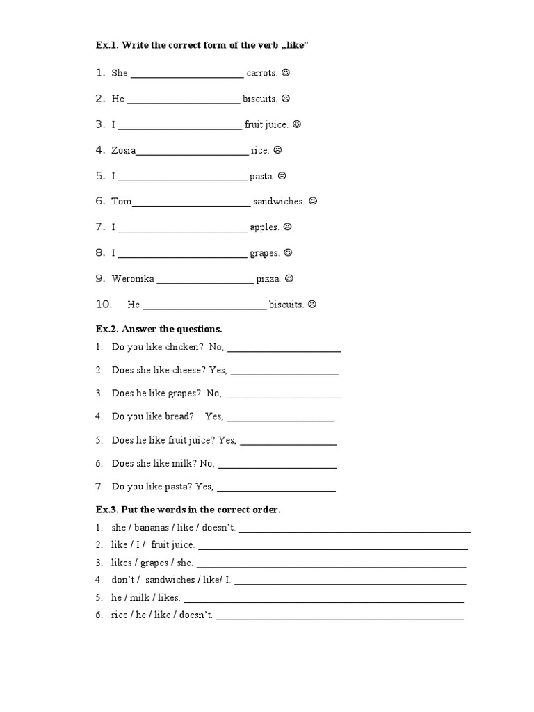Verb "Like" Exercises for Beginners | PDF