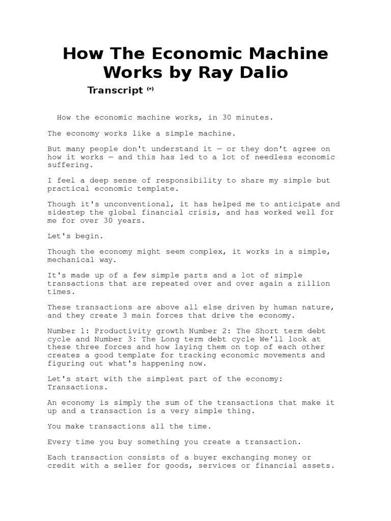 How the Economic Machine Works by Ray Dalio | Deleveraging | Debt