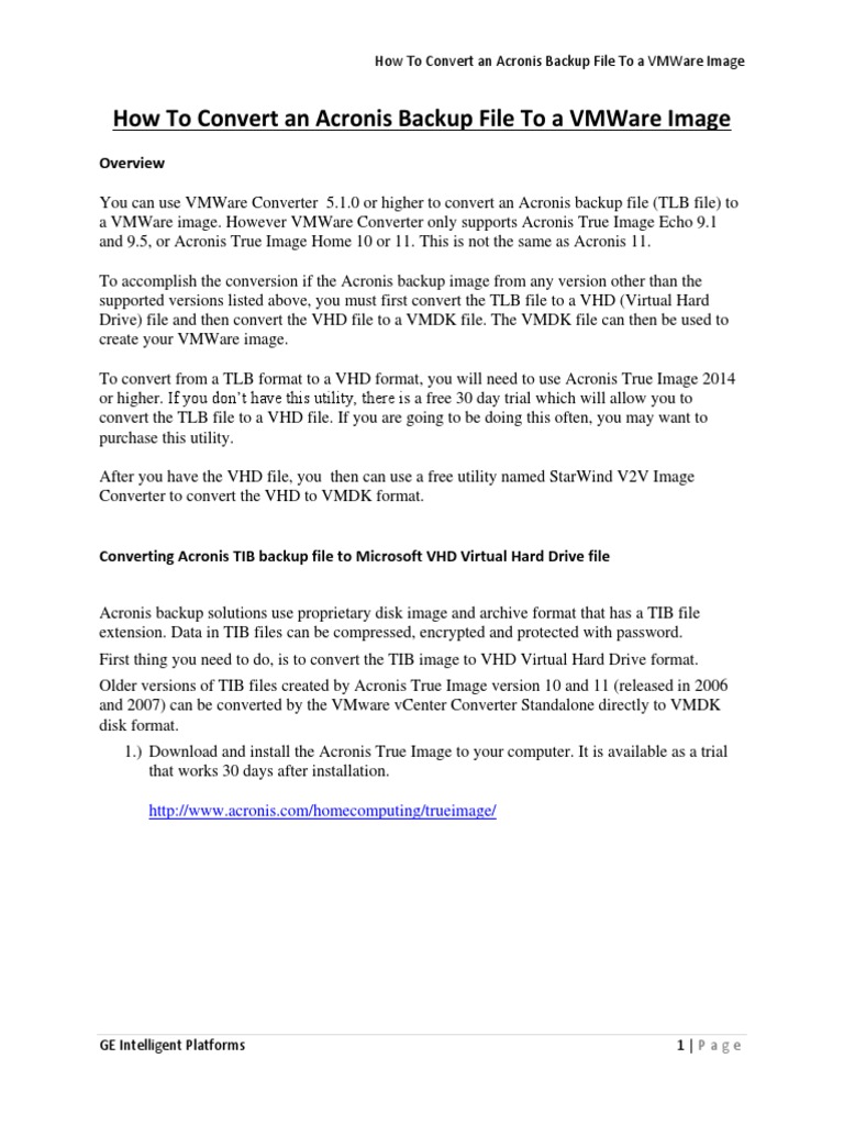 How To Convert An Acronis Backup File To A VMWare Image | PDF | V Mware ...