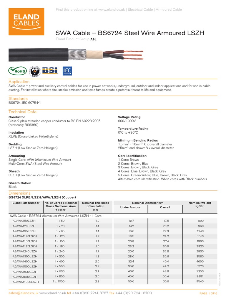 Swa Cable - Bs6724 | PDF | Electrical Wiring | Electrical Conductor