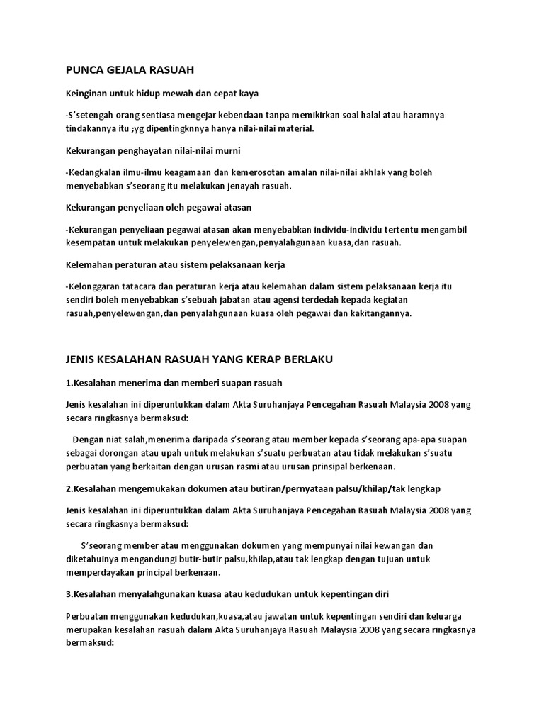 Punca Gejala Rasuah | PDF