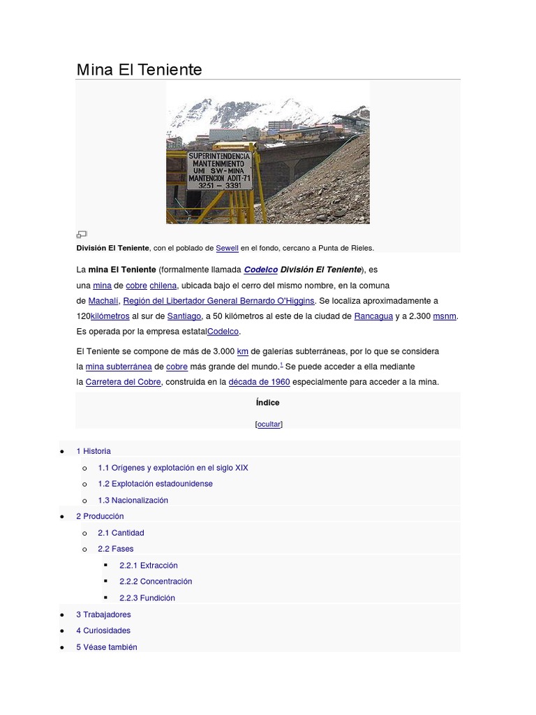 Mina El Teniente Pdf Minería Cobre