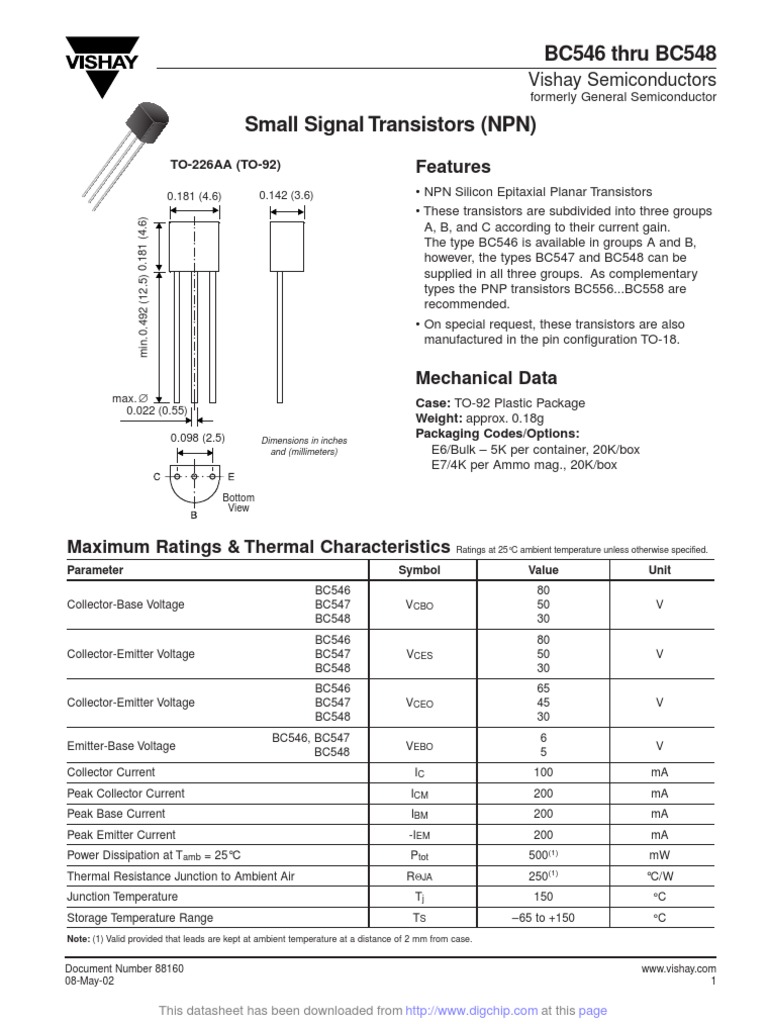 BC546 NPN Transistor: Equivalents, Datasheet, And Pinout, 55% OFF