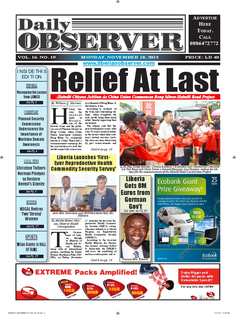 Liberian Daily Observer 11/18/2013 | Liberia | Nelson Mandela
