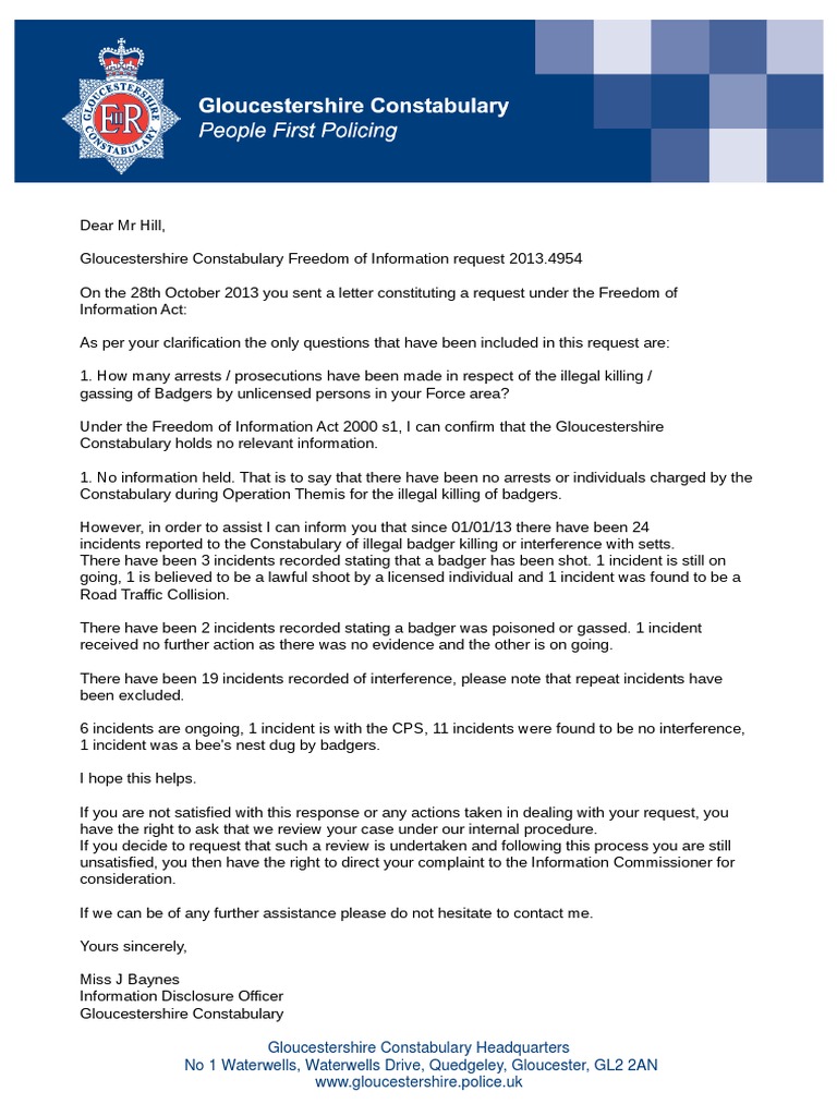 Gloucs Police - Response To FOI Request | PDF