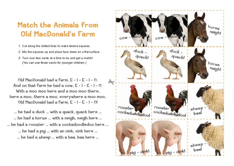 ABCEnglishAndMe - Match The Animals From Old Macdonald's Farm | PDF