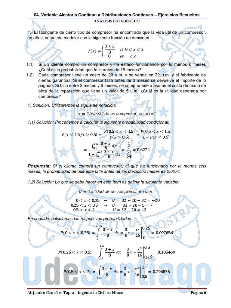 4.1 Variable Aleatoria Continua y Distribuciones Continuas - Ejercicios Resueltos | Probabilidad ...
