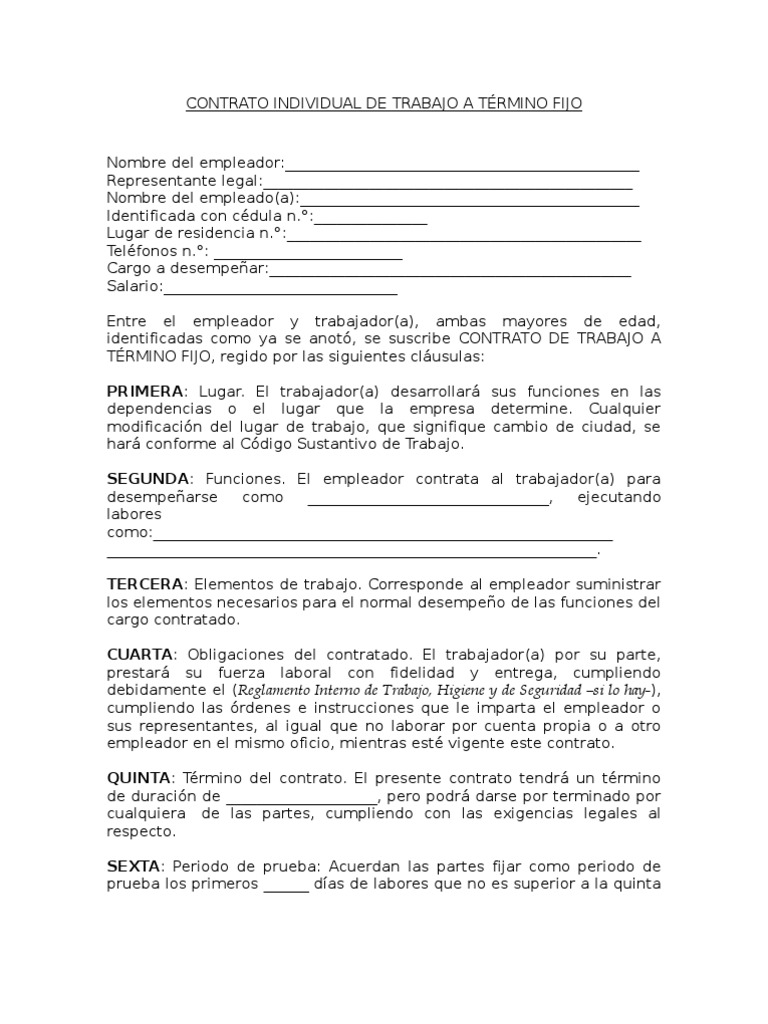 Minuta Contrato de Trabajo Fijo | Pregunta | Integridad Minuta Contrato de Trabajo Fijo | Pregunta | Integridad