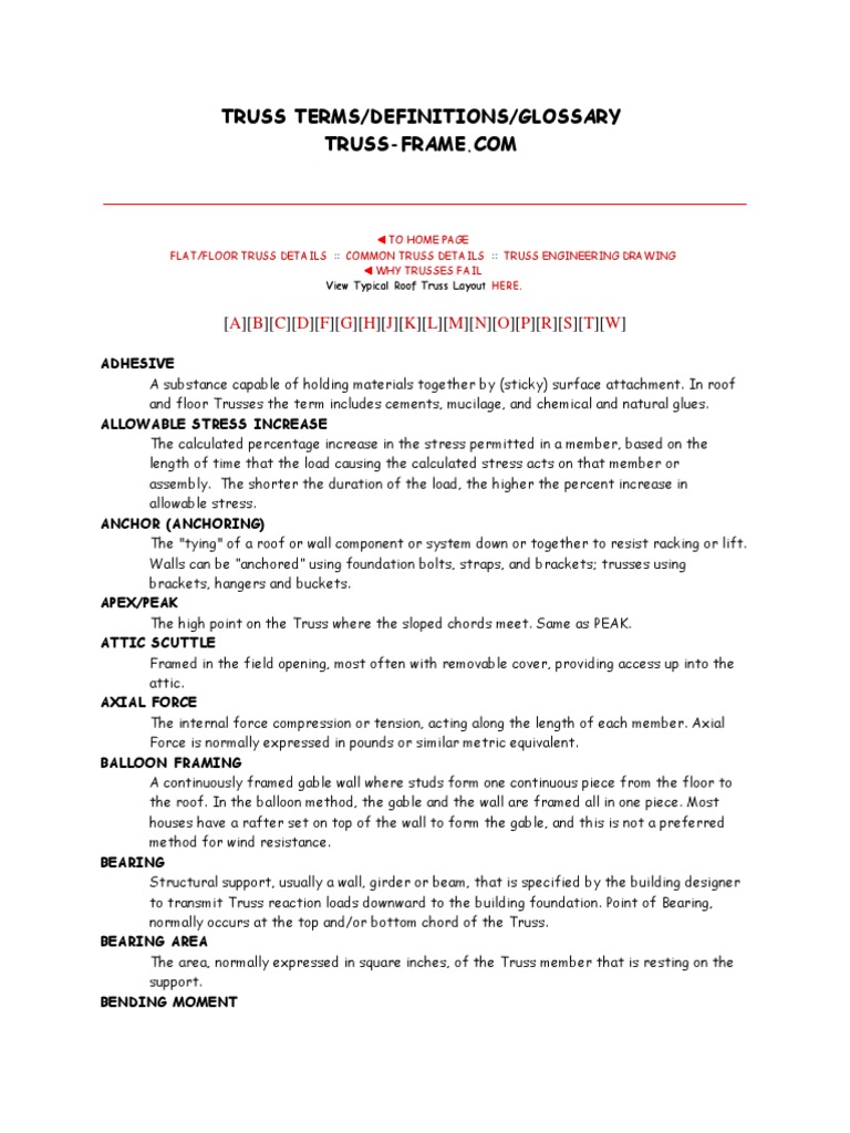 Truss Terms (Architecture Terms) | PDF | Framing (Construction) | Truss
