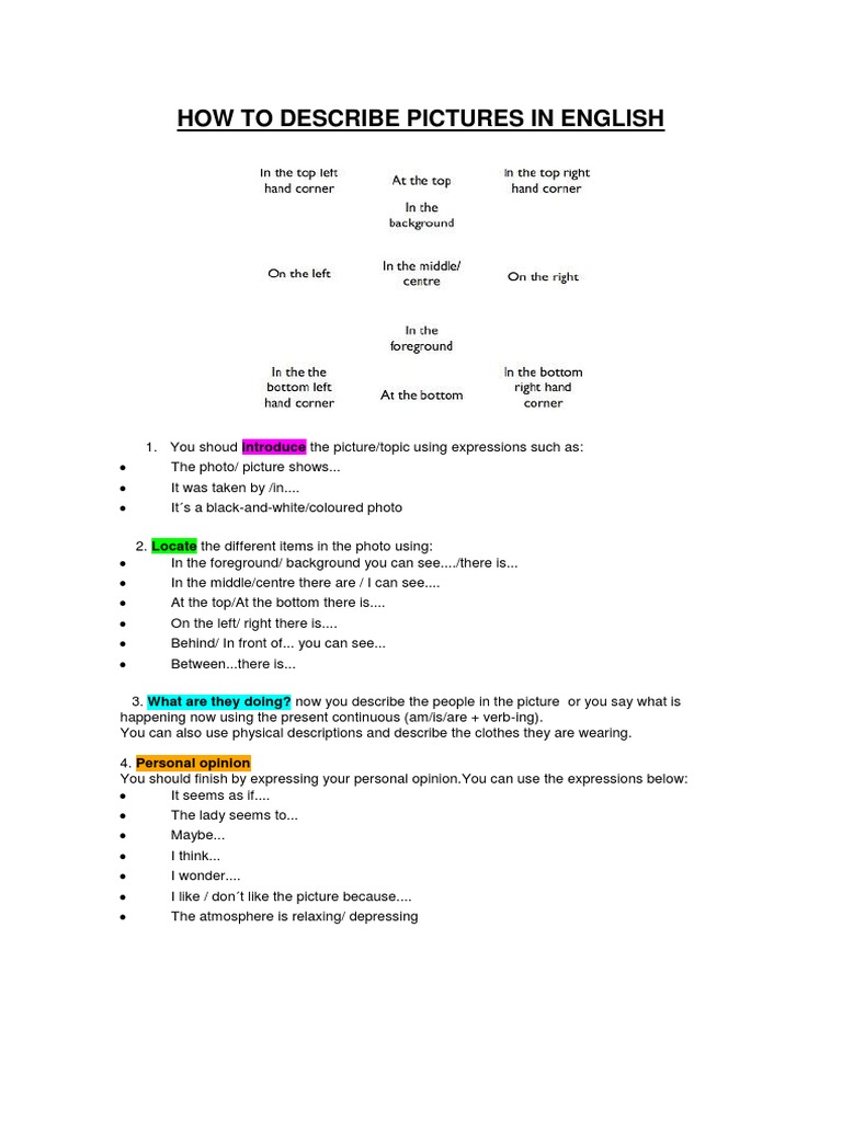 Describing Pictures in English Guide | PDF