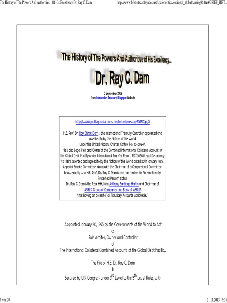 Dr. Ray C. Dam's Global Financial Authority | PDF | Bank For ...