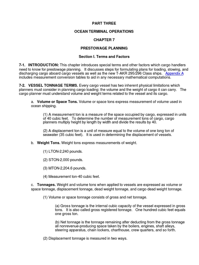 Pre Stowage Planning | PDF | Tonnage | Ships