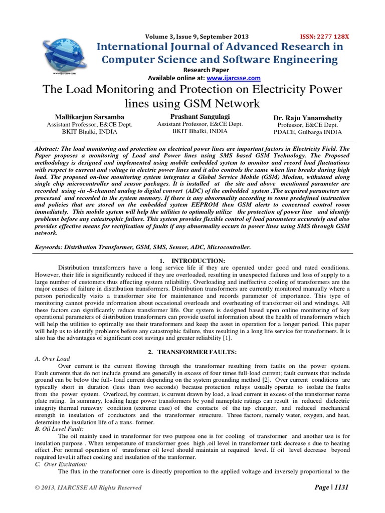 The Load Monitoring and Protection On Electricity Power Lines Using GSM Network | PDF ...