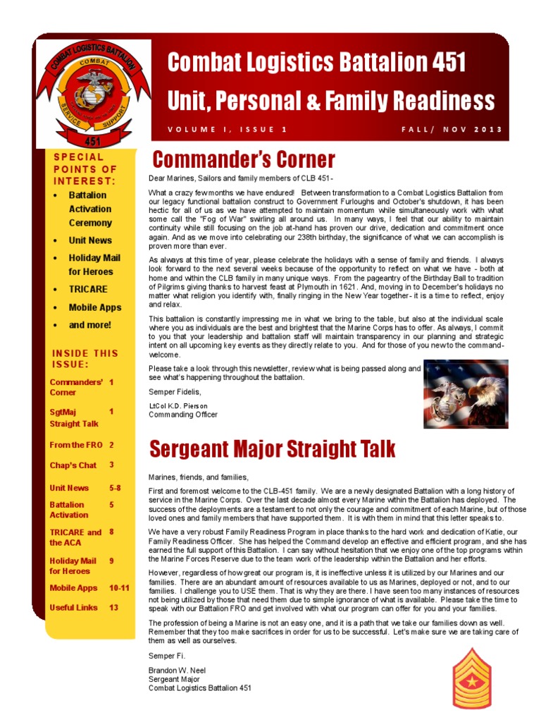 CLB-451 Newsletter-Nov13 | United States Marine Corps | Defense Policy