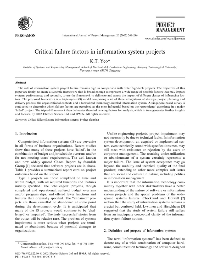 Critical Failure Factors in Information System Projects | PDF | System ...