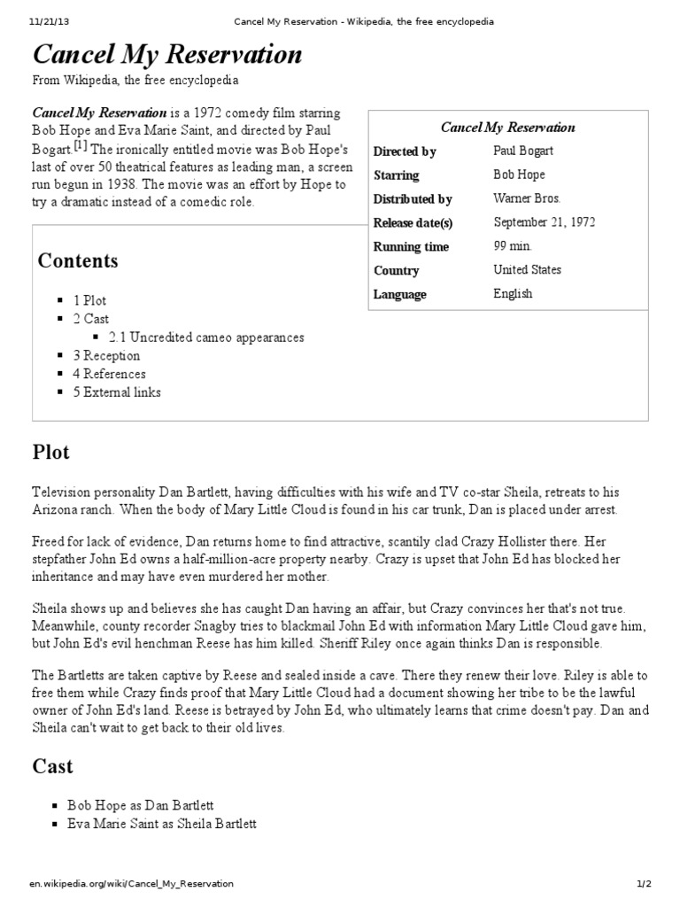 Cancel My Reservation Cancel My Reservation Is A 1972 Comedy Film ...