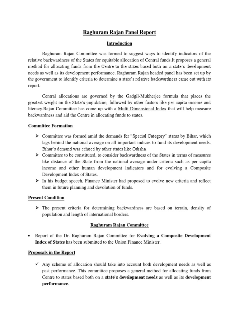 Raghuram Rajan Committee Report | PDF | Economies | Government