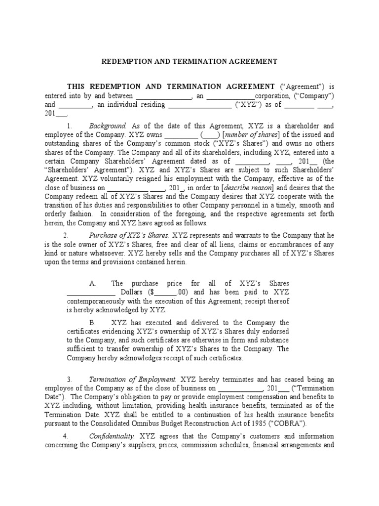 Redemption and Termination Agreement | PDF | Trade Secret | Employment