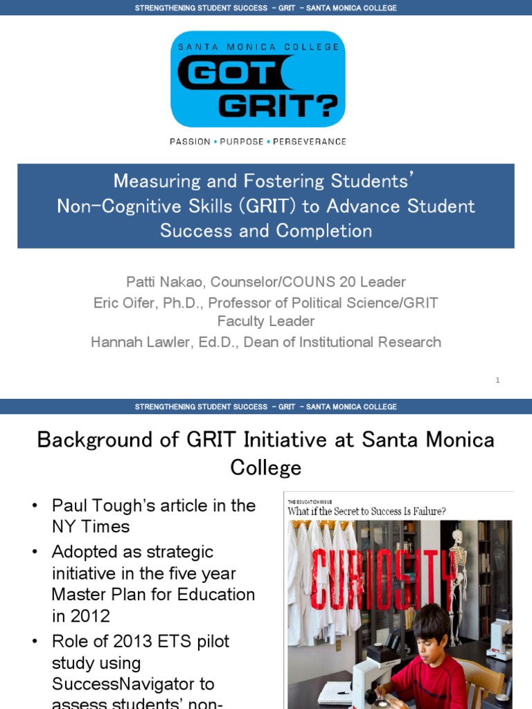 Measuring and Fostering Students' Non-Cognitive Skills (GRIT) To ...
