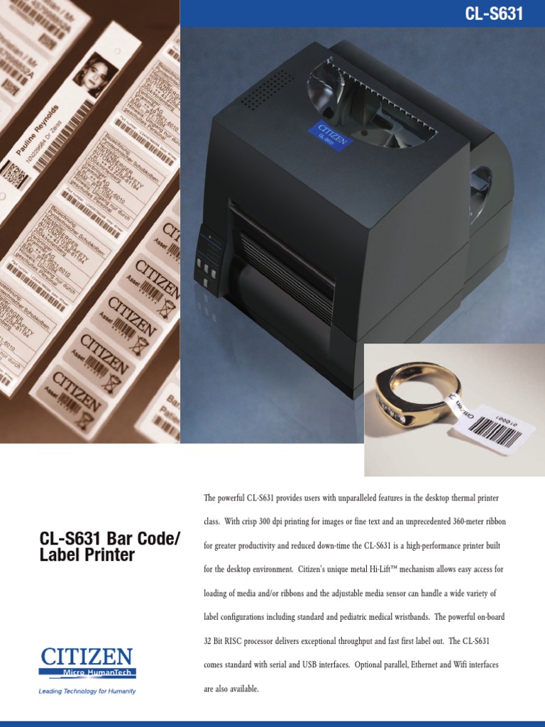CL S631 Data Sheet | PDF | Barcode | Printer (Computing)