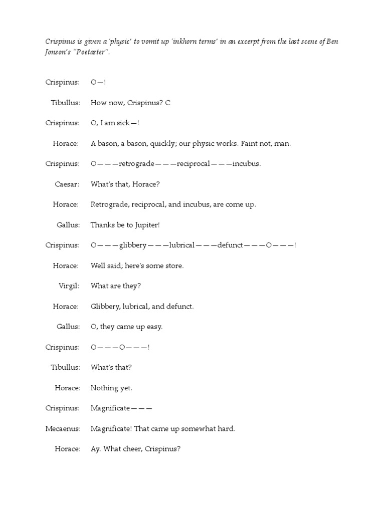 Inkhorn Terms Play Long Excerpt & Background (Ben Jonson The Poetaster ...