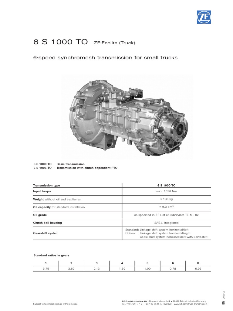 ZF Ecolite 6S 1000 Technical Data | PDF | Technology & Engineering