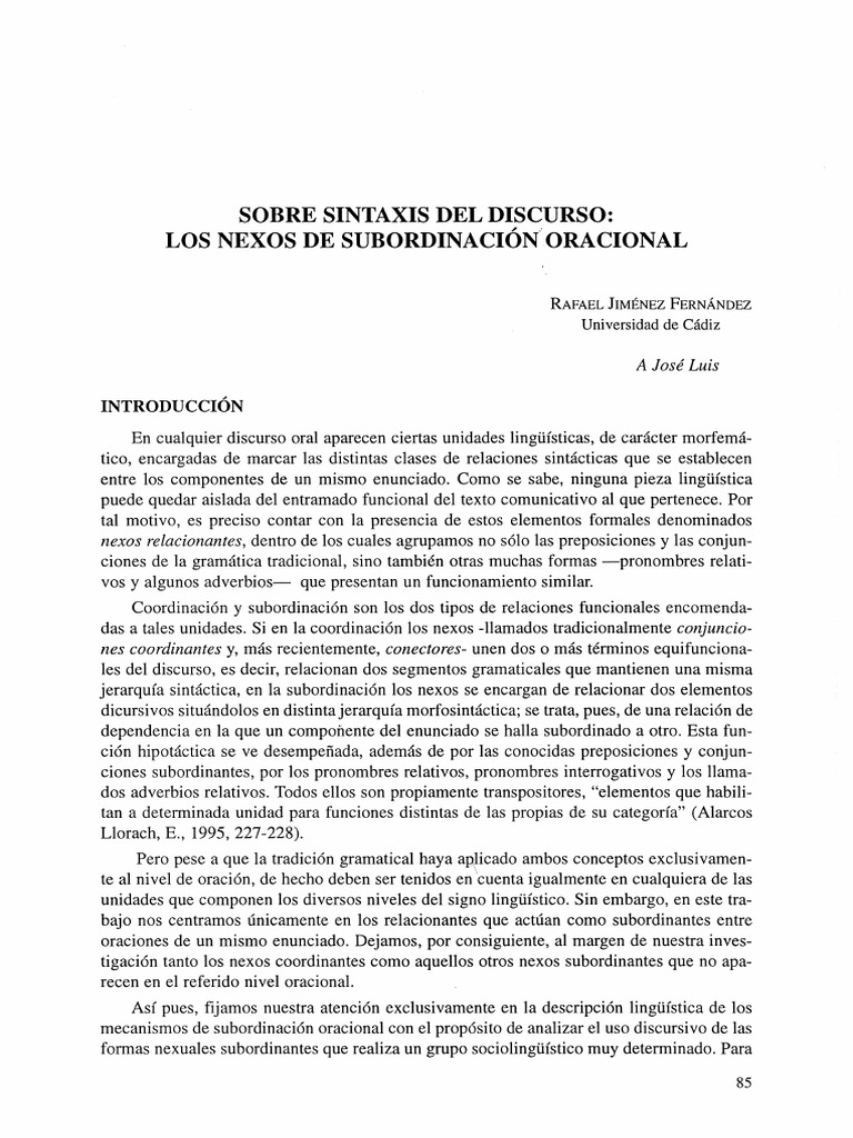 Nexos De Subordinacion Oracional Jimenez Fernandez Descargar Gratis