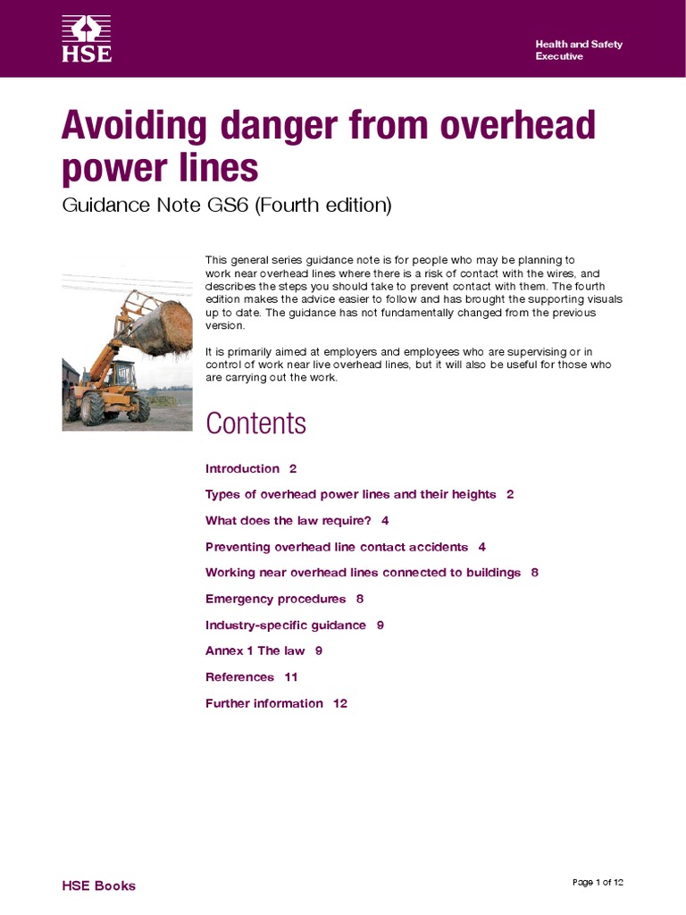 Avoiding Danger From Overhead Power Lines: Guidance Note GS6 (Fourth ...
