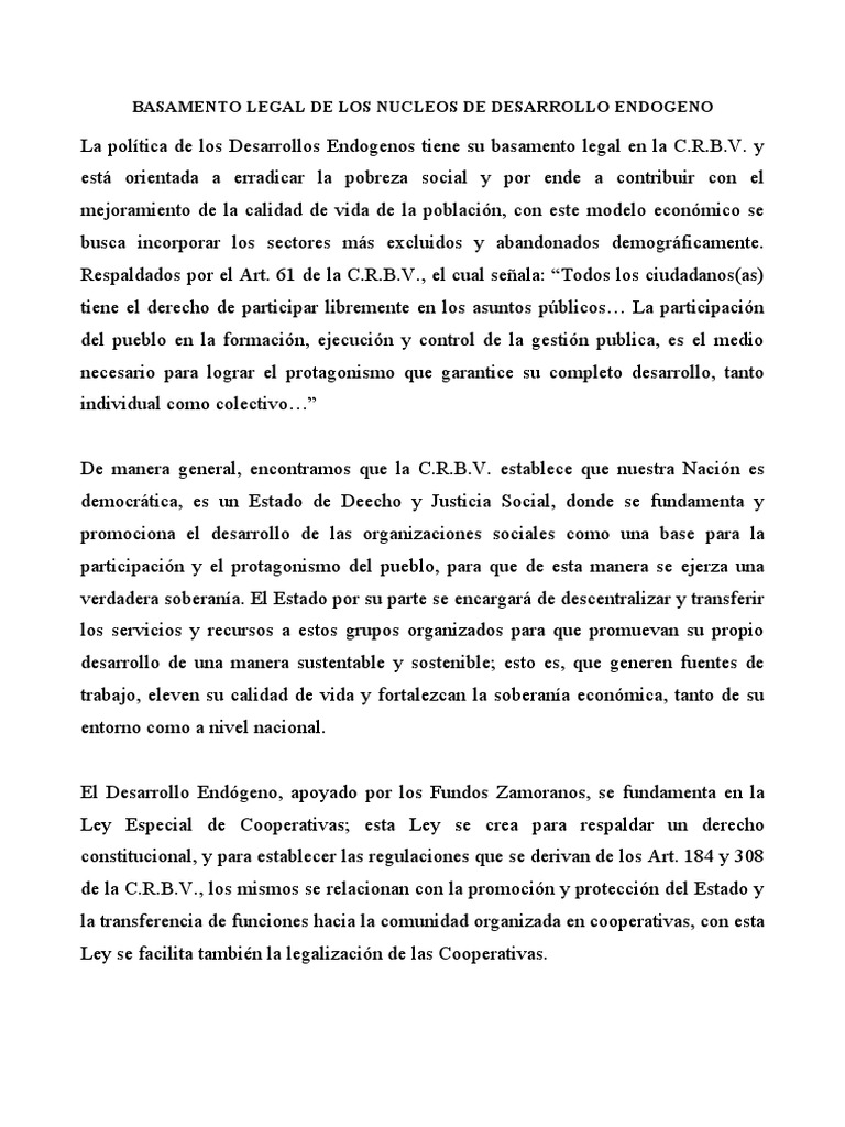 Basamento Legal de Los Nucleos de Desarrollo Endogeno | PDF | Venezuela ...